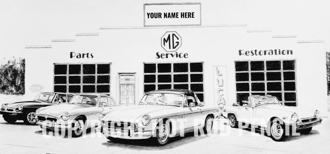 MG, MGB, MG Midget, British Sports Car, Customized Pencil Drawing Print ...
