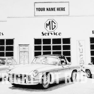 MG, MGB, MG Midget, British Sports Car, Customized Pencil Drawing Print ...