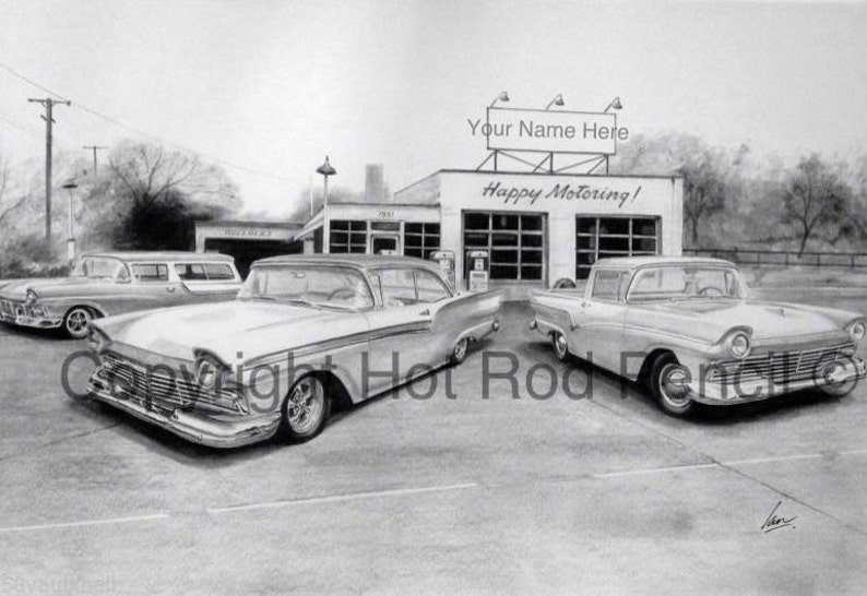 1957 Ford Ranchero Customized Pencil Drawing Print - Etsy