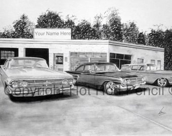 58-60-61-62-63-64 Chevy Impala Customized Pencil Drawing Print | Etsy
