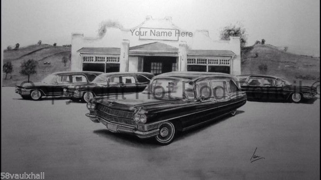 Cadillac Hearse Funeral Home Customized Pencil Drawing Print - Etsy