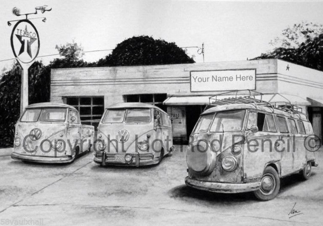 VW Split Window Bus / Camper Customized Pencil Drawing Print - Etsy