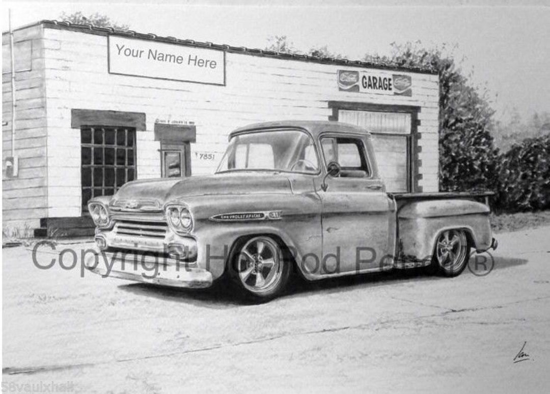 1959 Chevrolet Apache Pickup Truck Customized Pencil Drawing Print - Etsy