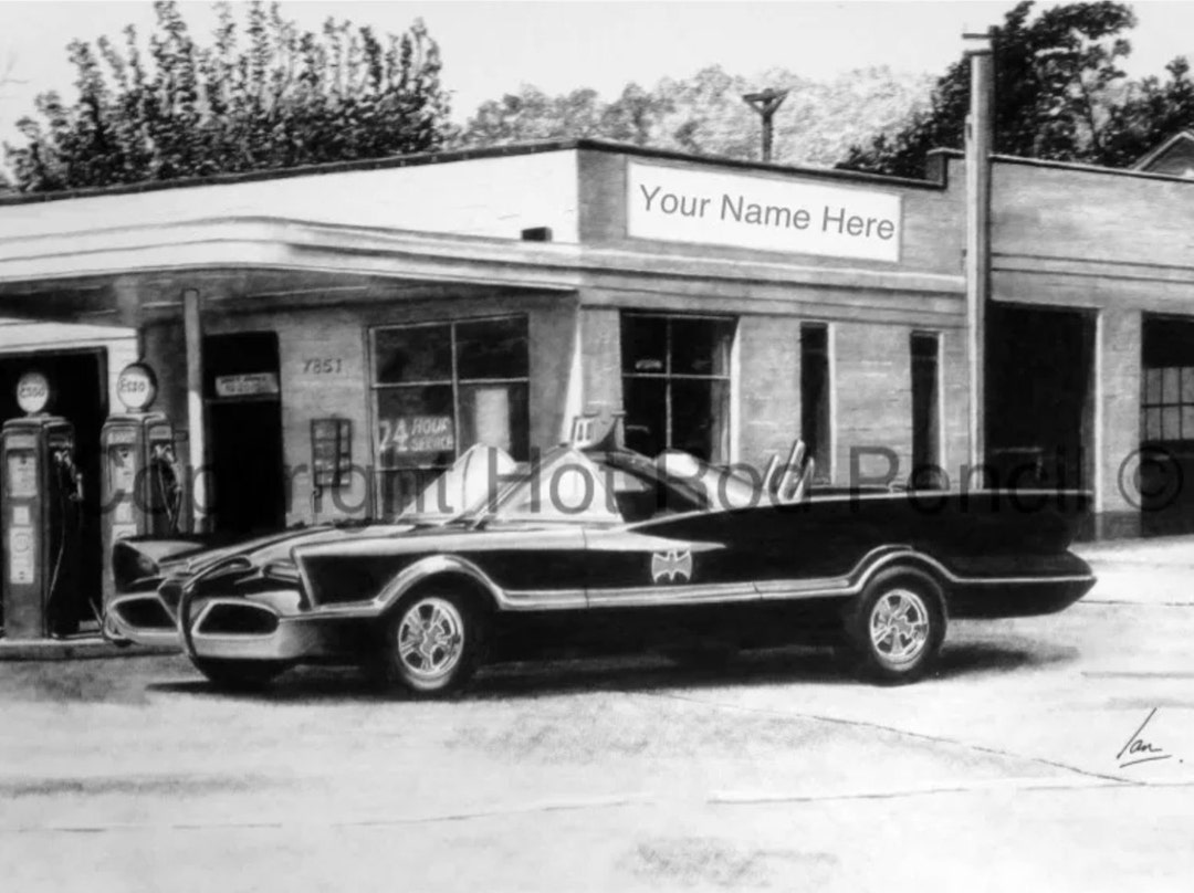 Batman Batmobile Customized Pencil Drawing Print - Etsy