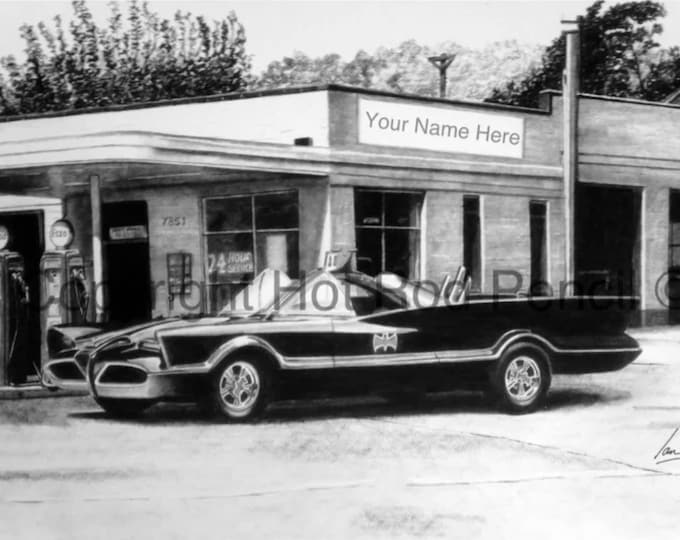 Batman Batmobile Customized Pencil Drawing Print - Etsy