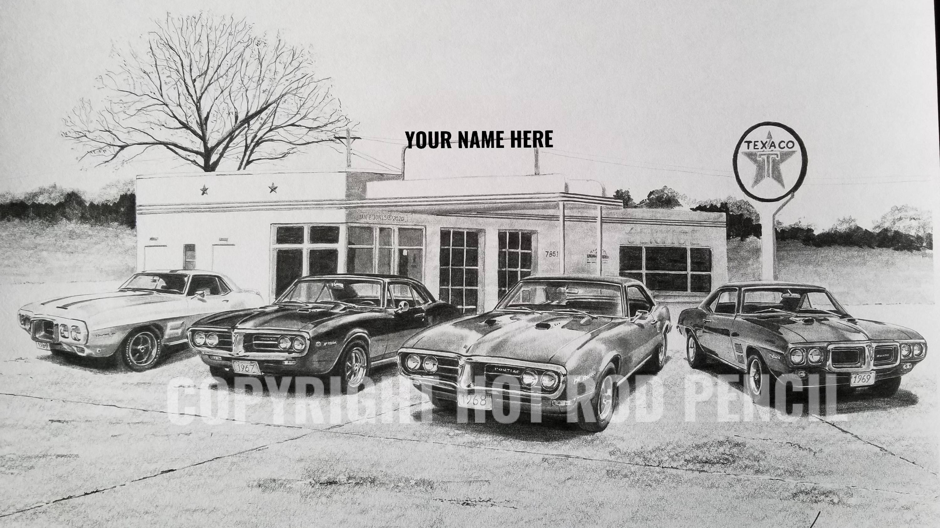 Pontiac Firebird, 1967, 1968, 1969, Trans Am Customized Pencil Drawing ...