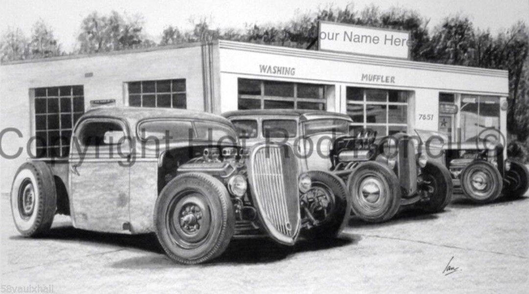 Vintage Chevy / Ford Rat Rods / Hot Rods Customized Pencil Drawing ...