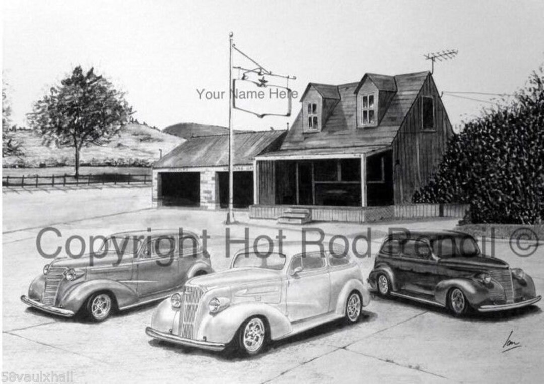 37-38-39 Chevy Sedan, Hot Rod, Street Rid, Customized Pencil Drawing ...