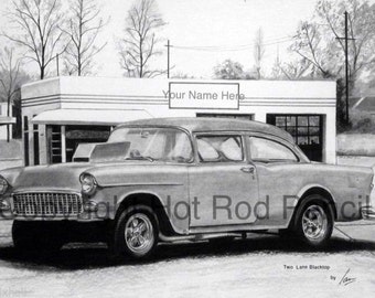 55-56-57 Chevy Gasser Dragster Customized Pencil Drawing Print | Etsy