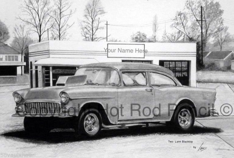 1955 Chevy Gasser Customized Pencil Drawing Print - Etsy
