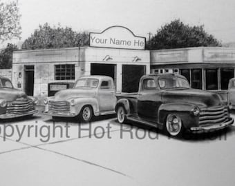 55-56-57 Chevy Pickup Truck Customized Pencil Drawing Print - Etsy