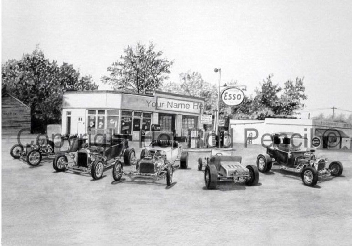 Vintage Ford T Bucket / Model T Hot Rods Customized Pencil Drawing ...