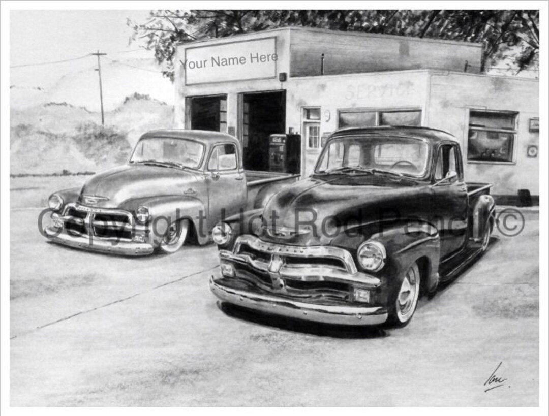 1954 Chevy Pickup Truck Customized Pencil Drawing Print - Etsy