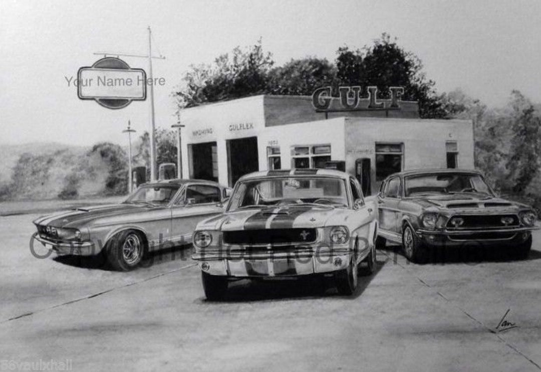 65-66-67-68 Shelby Mustang Customized Pencil Drawing Print - Etsy