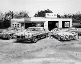 70-71-72-72-73 Plymouth Cuda Customized Pencil Drawing Print | Etsy
