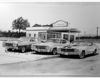 70-71-72-72-73 Plymouth Cuda Customized Pencil Drawing Print | Etsy