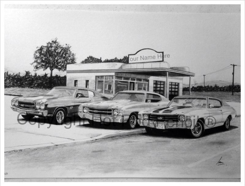 70-71-72 Chevy Chevelle Customized Pencil Drawing Print - Etsy
