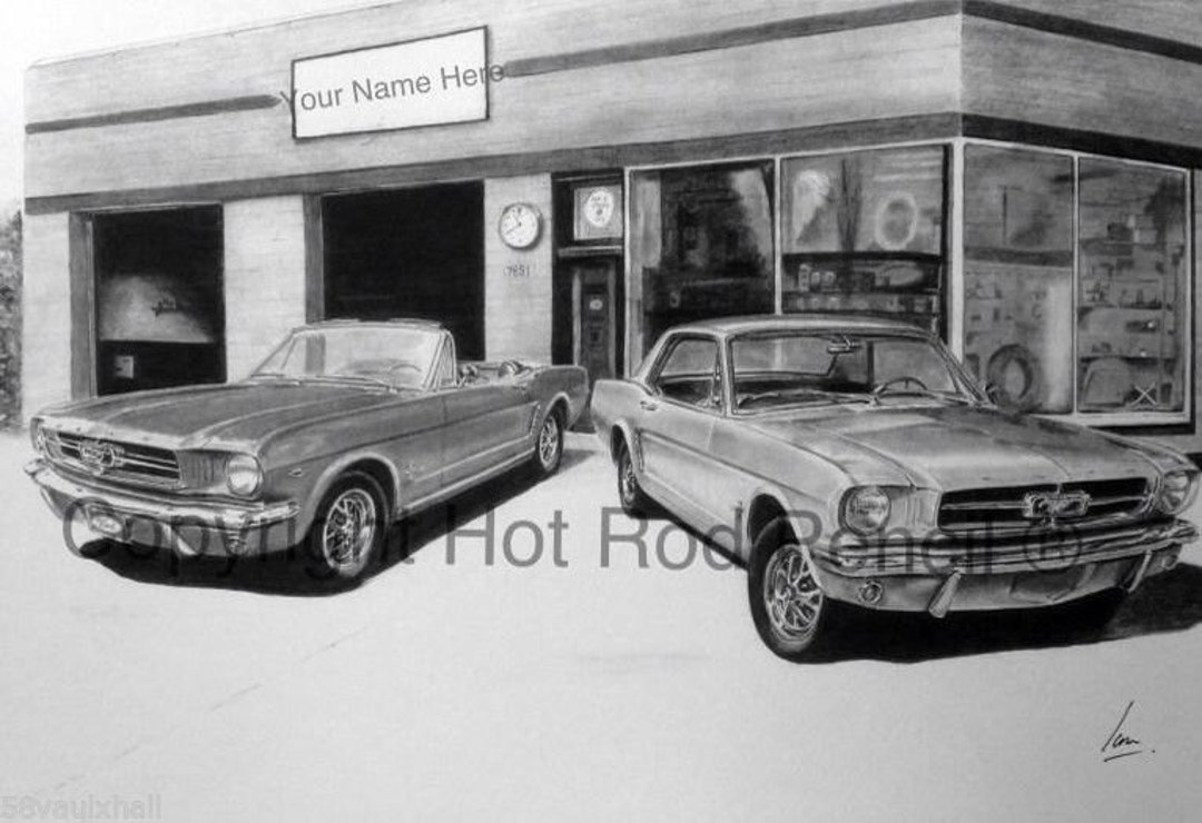 1964 & 1965 Ford Mustang Customized Pencil Drawing Print - Etsy
