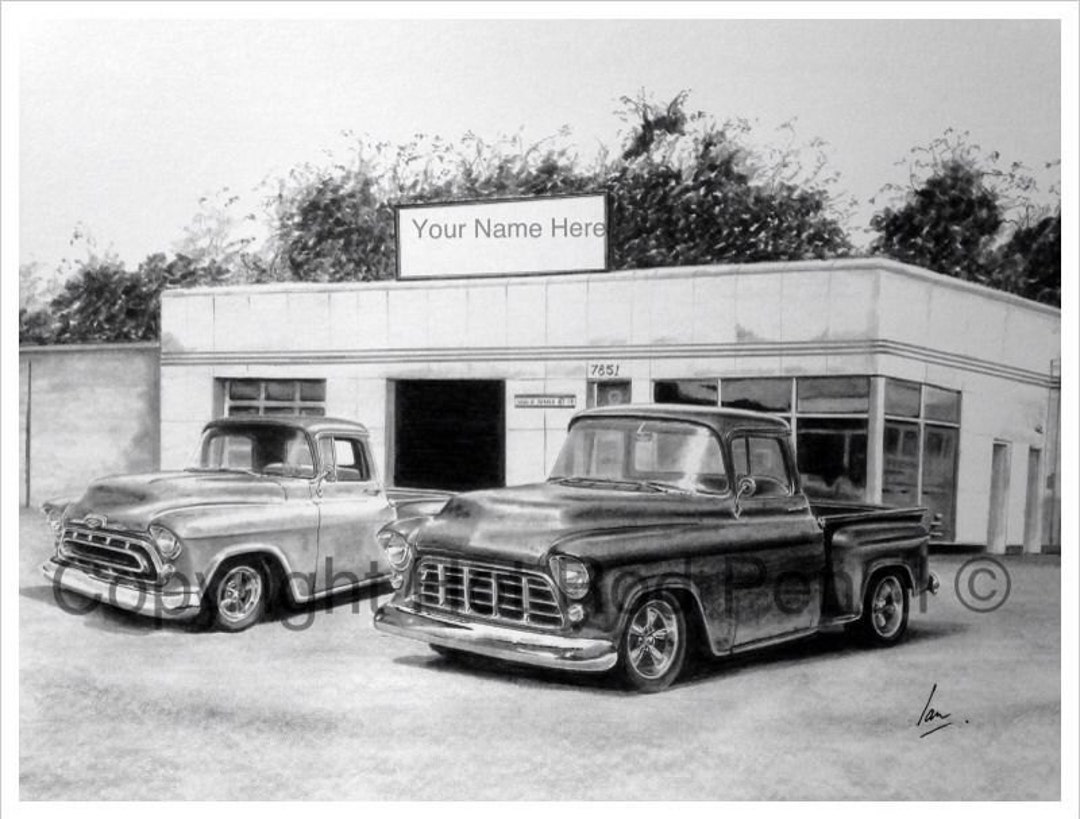 55-56-57 Chevy Pickup Truck Customized Pencil Drawing Print - Etsy
