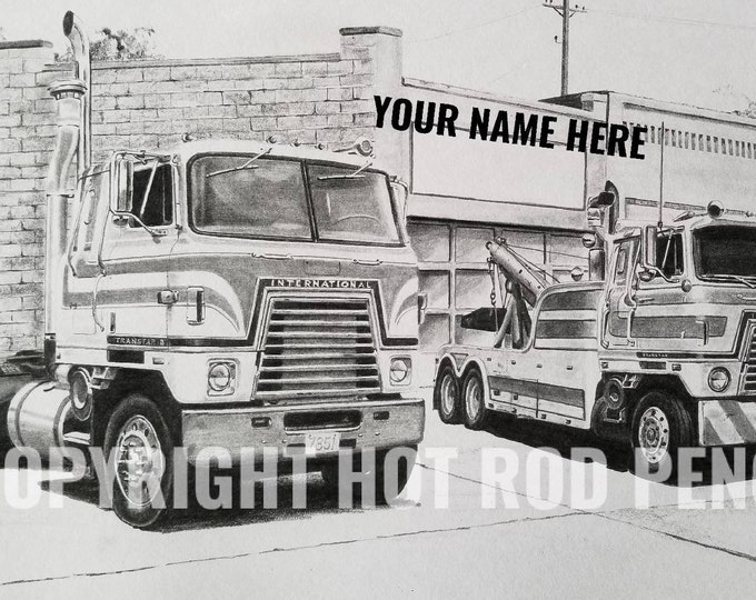 International, Cabover, Wrecker, Semi Truck, Customized Pencil Drawing ...