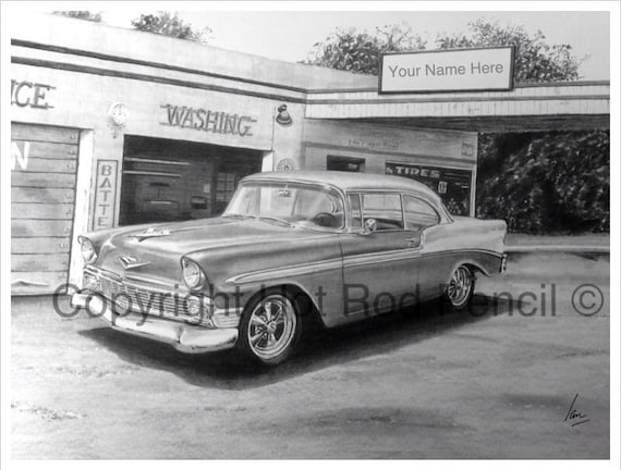 1956 Chevrolet Bel Air Customized Pencil Drawing Print - Etsy