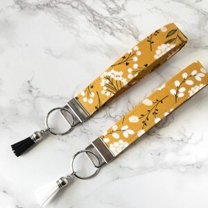Gold Floral Wristlet Keychain, Yellow Key Fob Wristlet, Boho Keychain ...