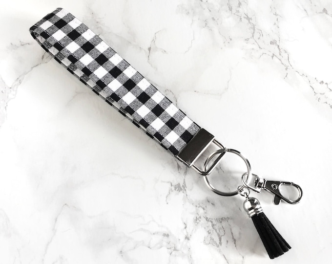 Buffalo Check Keychain Wristlet, Gingham Keychain, Key Fob Lanyard ...