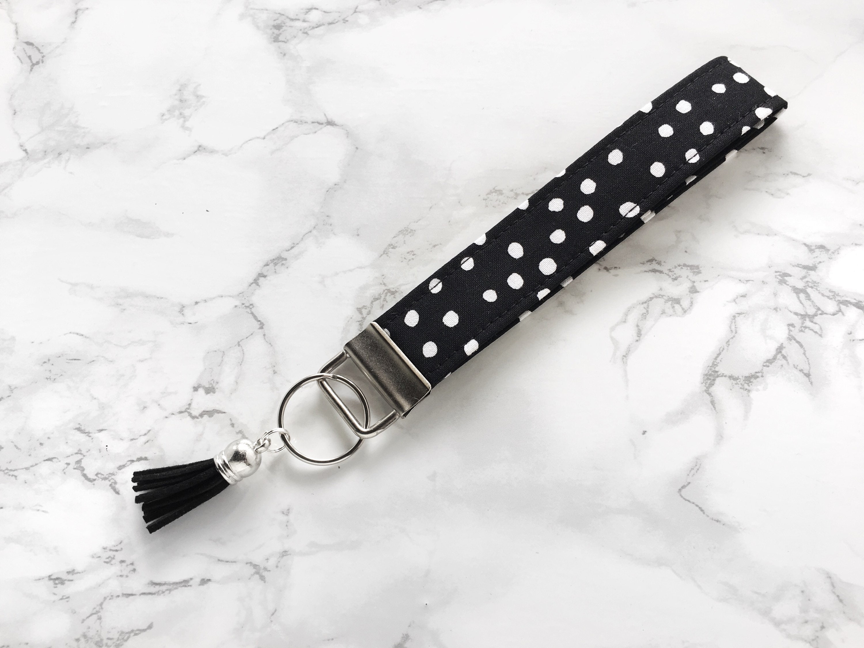 Black Polka Dot Key Fob Keychain Wristlet Key Fob Wristlet | Etsy