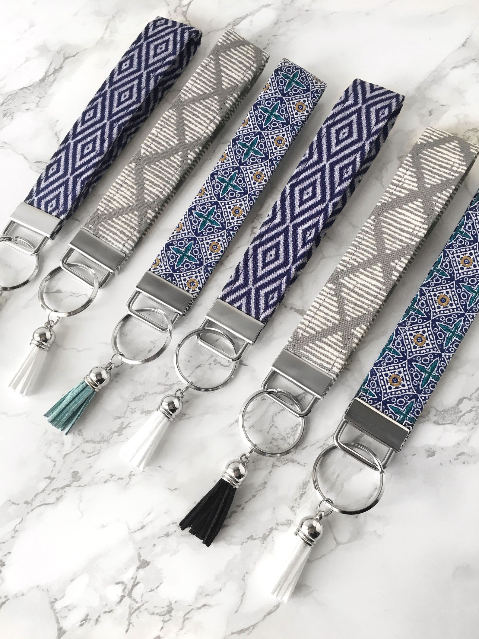 Modern Wristlet Keychain Boho Keychain for Women Navy Key - Etsy