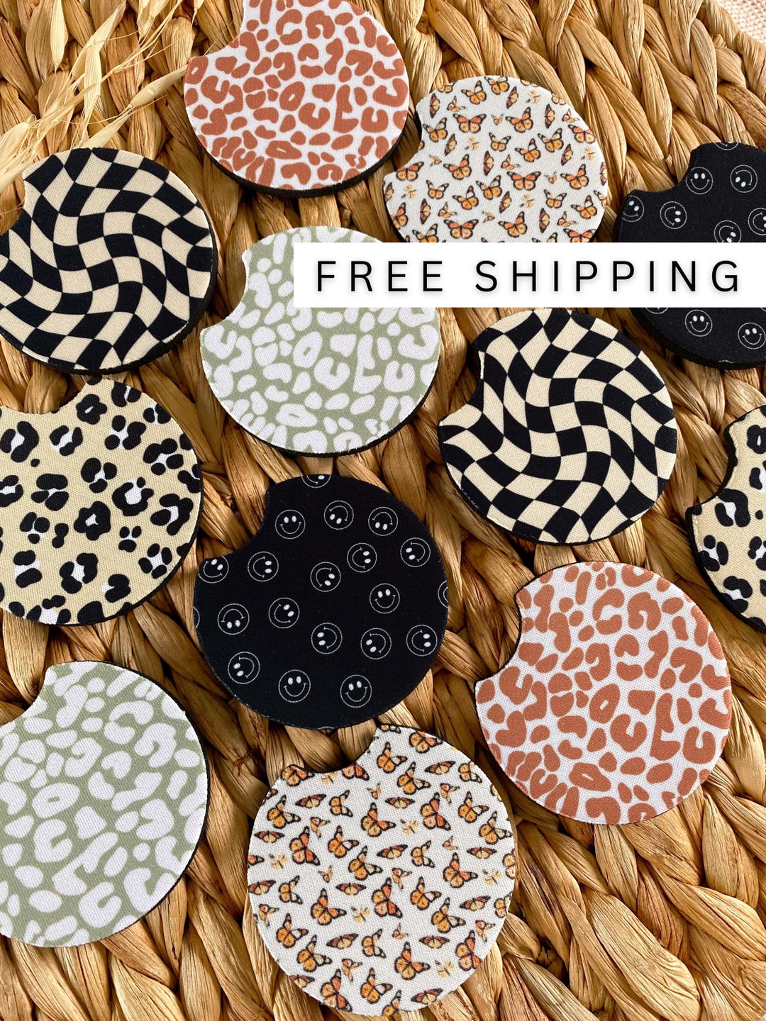 Checker Car Coasters Set of 2, New Car Gift for Her, Retro Cup Holder ...