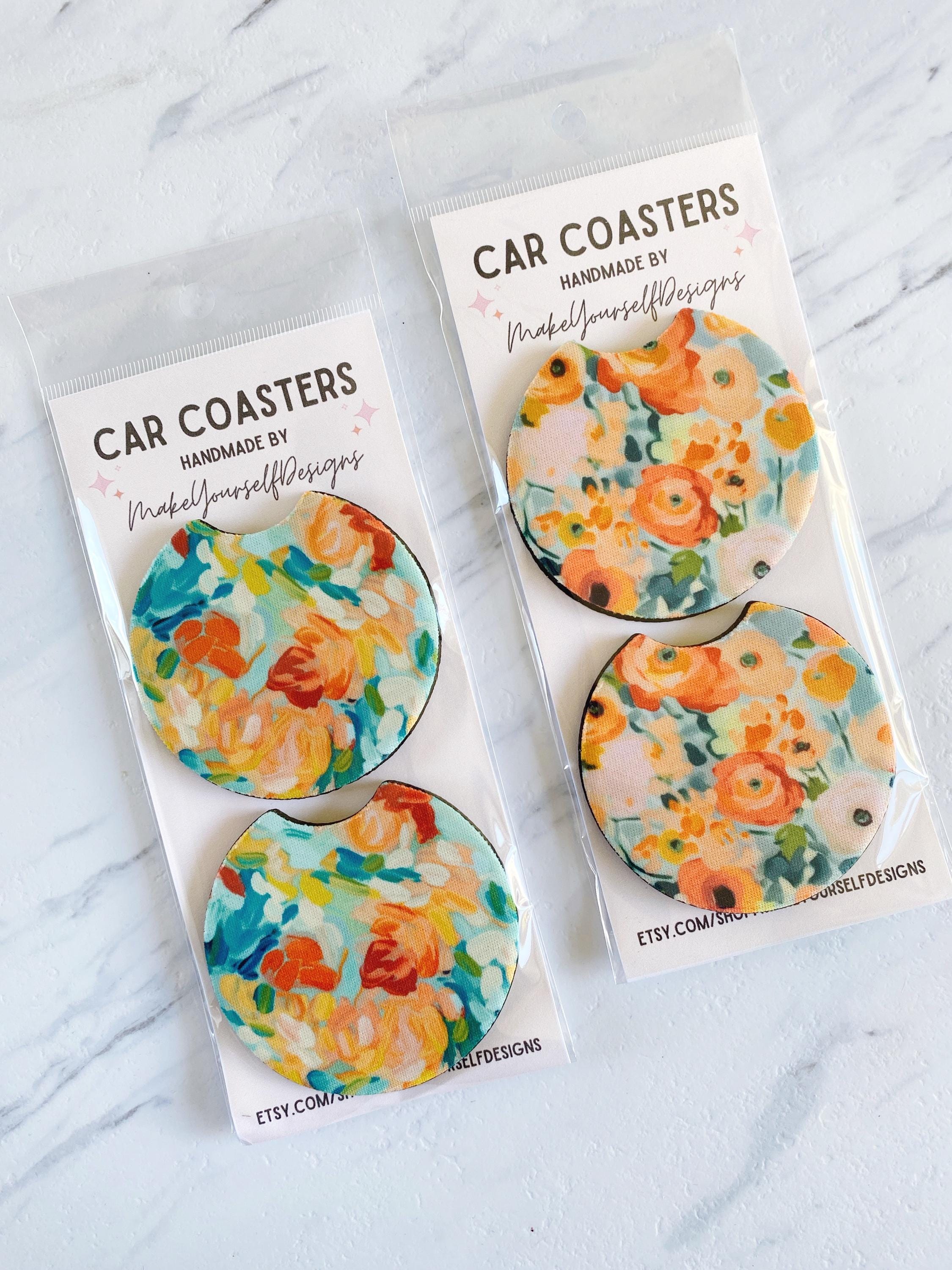 Floral Car Coasters Set of 2, New Car Gift for Her, Preppy Cup Holder ...