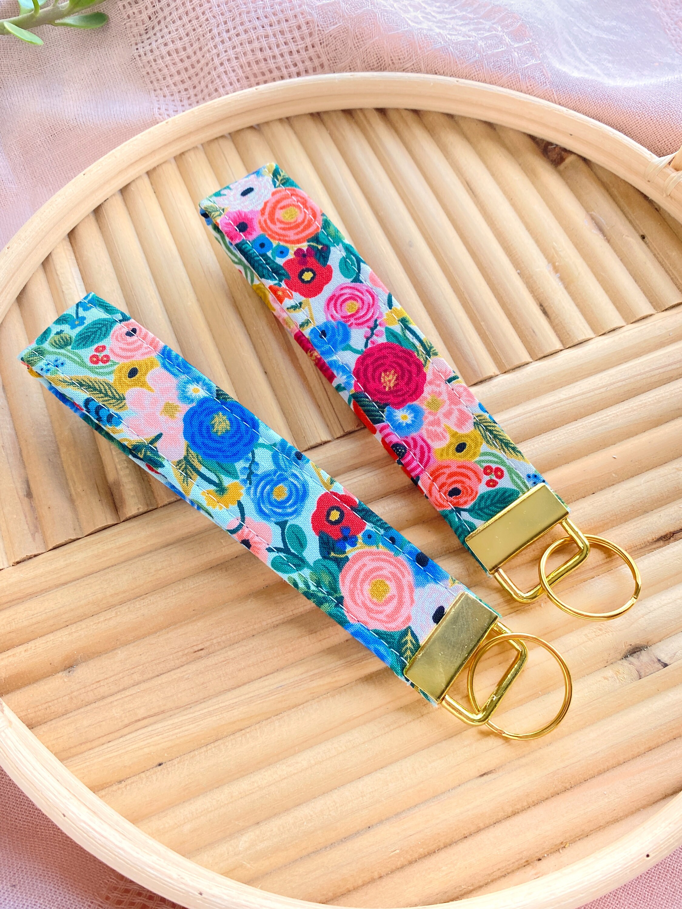 Floral Wristlet Keychain, Gold Key Fob Wristlet, Boho Key Lanyard ...