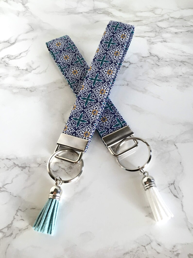 Modern Wristlet Keychain Boho Keychain for Women Navy Key | Etsy