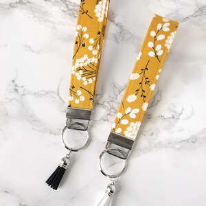 Gold Floral Wristlet Keychain, Yellow Key Fob Wristlet, Boho Keychain ...