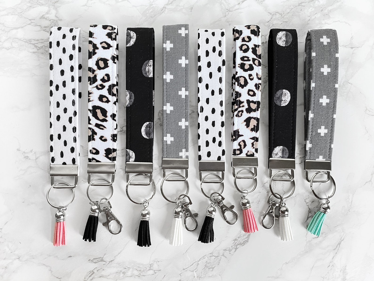 White Keychain Wristlet Lanyard for Women Cheetah Key Fob | Etsy