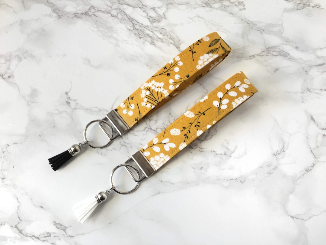 Gold Floral Key Chain for Woman, Yellow Key Fob Wristlet, Keychain ...