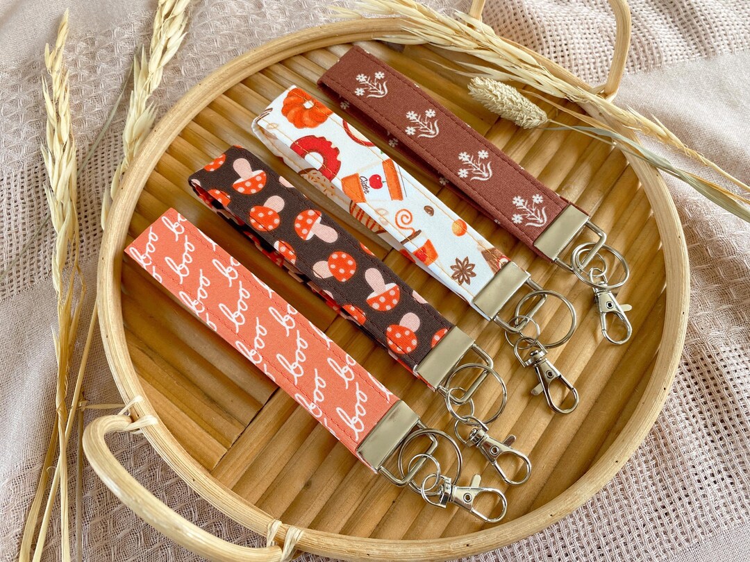 Pumpkin Spice Wristlet Keychain, Girly Keychain, Fall Key Fob Wristlet ...