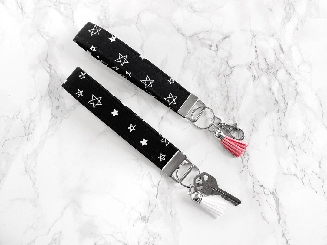 Wristlet Keychain, Black Star Key Fob Wristlet, Boho Star Keychain ...