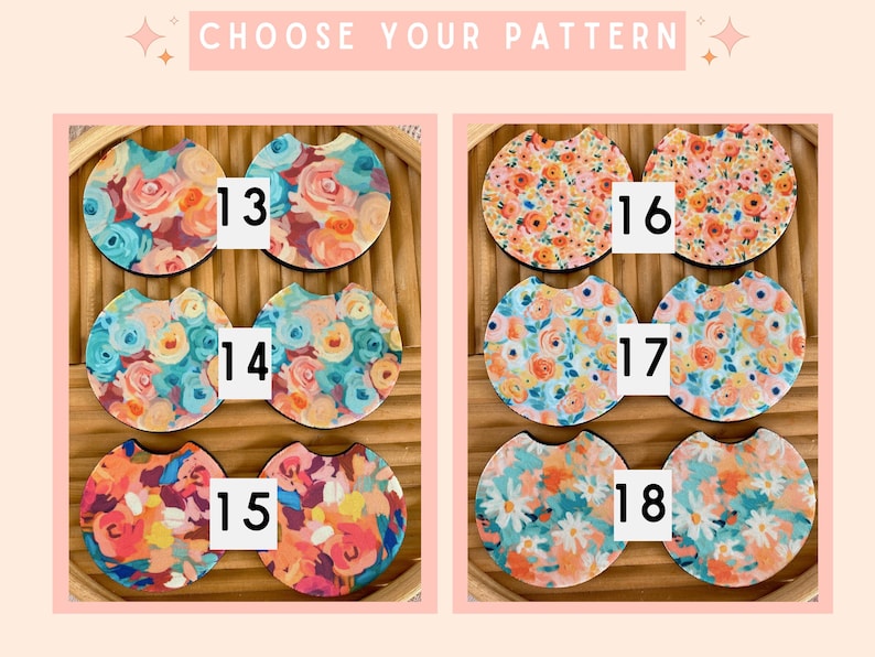 Floral Car Coasters Set of 2, New Car Gift for Her, Preppy Cup Holder ...