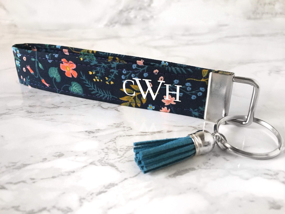 Floral Monogram Keychain for Her, Rifle Paper Co Personalized Wristlet ...