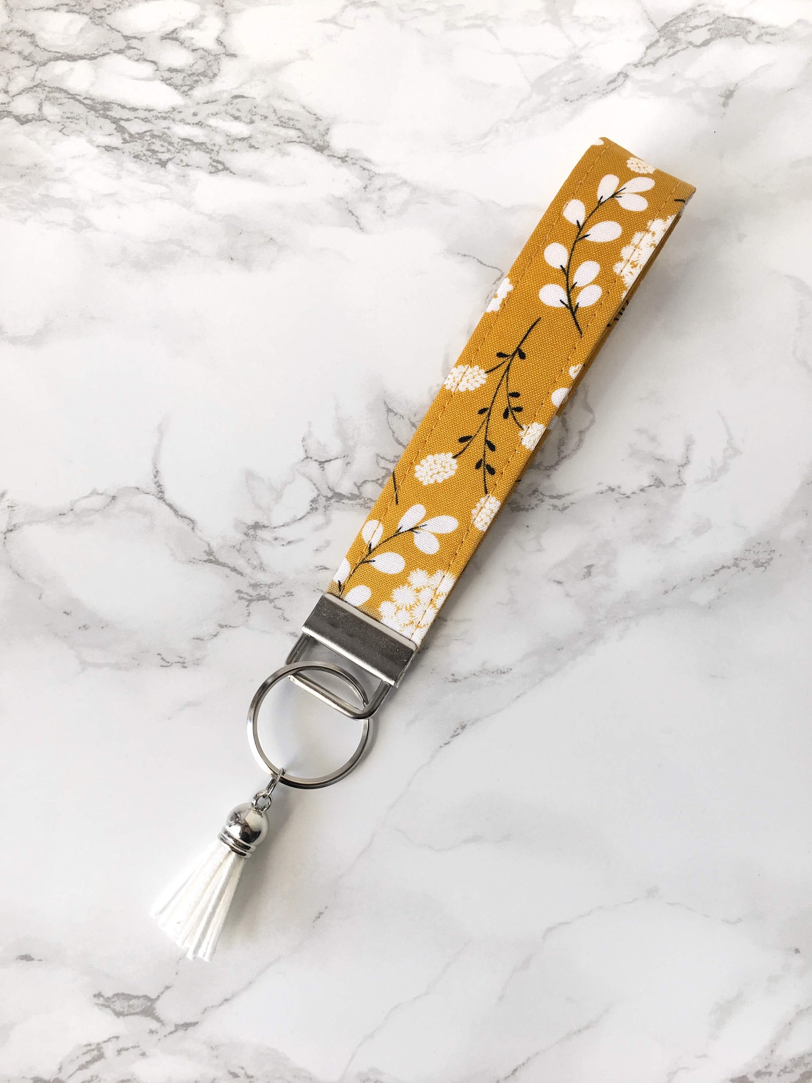 Gold Floral Key Chain for Woman, Yellow Key Fob Wristlet, Keychain ...