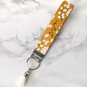 Gold Floral Wristlet Keychain, Yellow Key Fob Wristlet, Boho Keychain ...