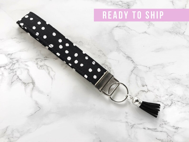 Black Polka Dot Key Fob Keychain Wristlet Key Fob Wristlet - Etsy