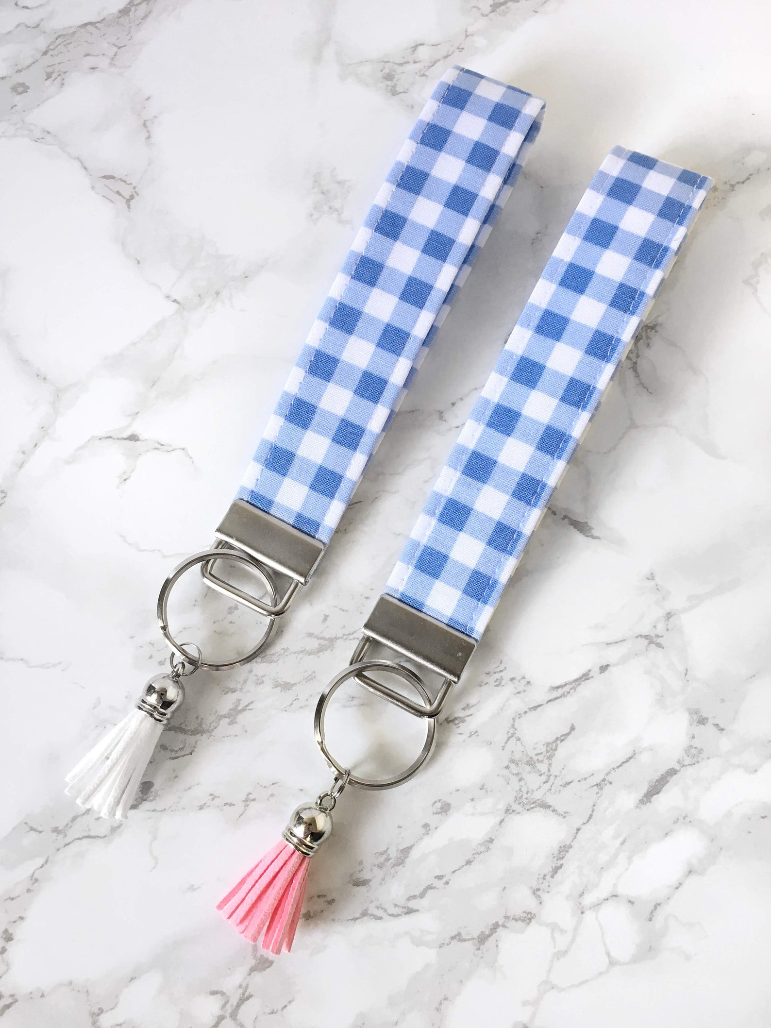 Blue Gingham Wristlet Keychain for Women Key Wristlet Gift | Etsy