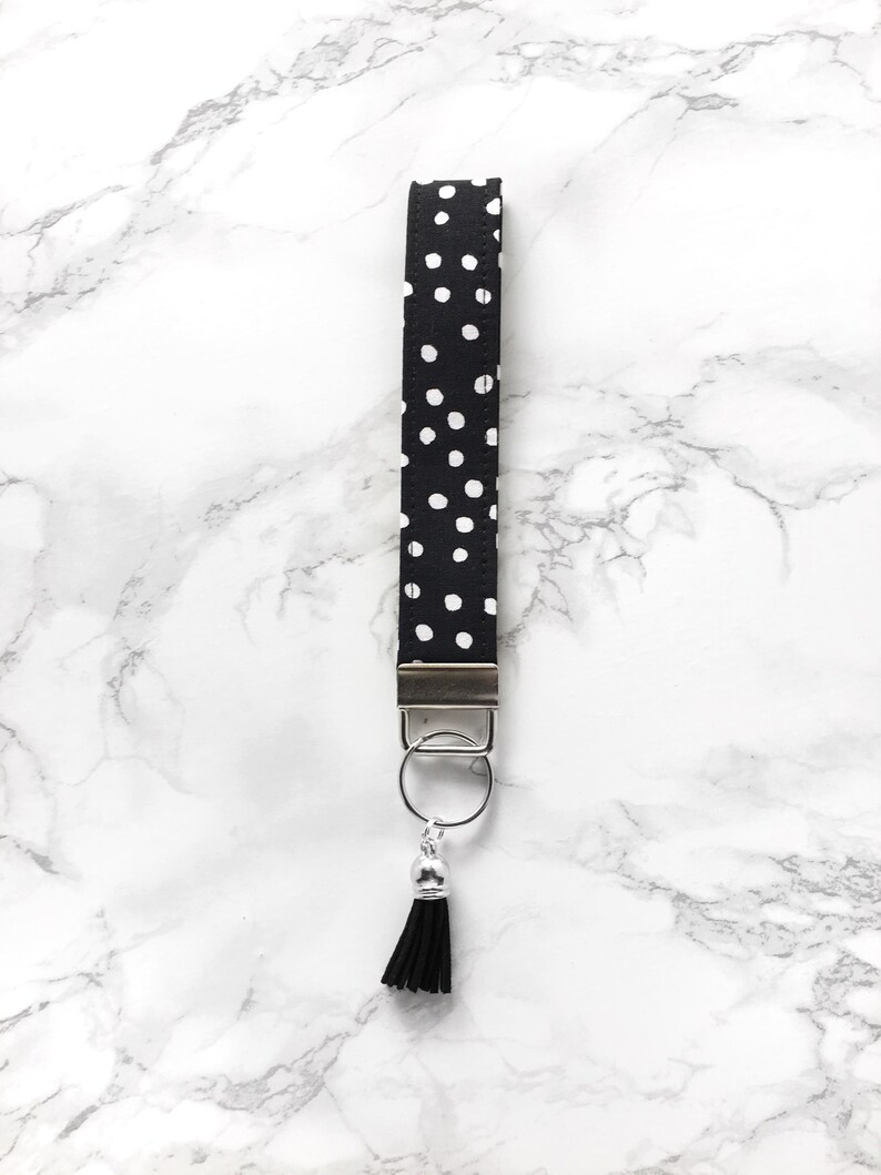 Black Polka Dot Key Fob Keychain Wristlet Key Fob Wristlet - Etsy