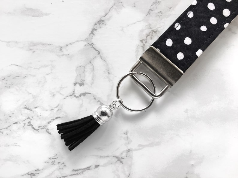 Black Polka Dot Key Fob Keychain Wristlet Key Fob Wristlet - Etsy
