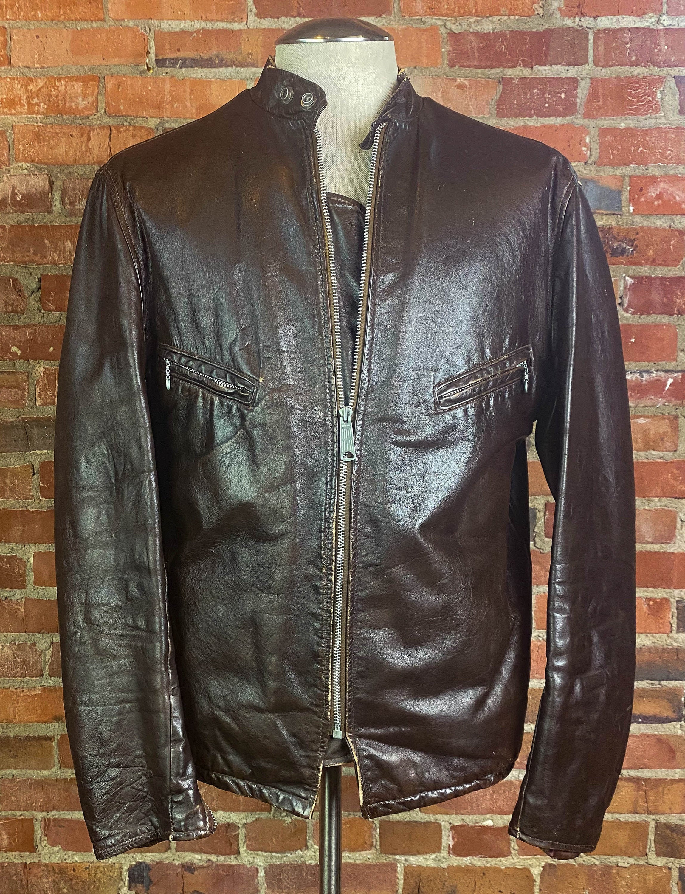 Schott Mens Vintaged Steerhide Leather Cafe Racer Motorcycle Jacket ...