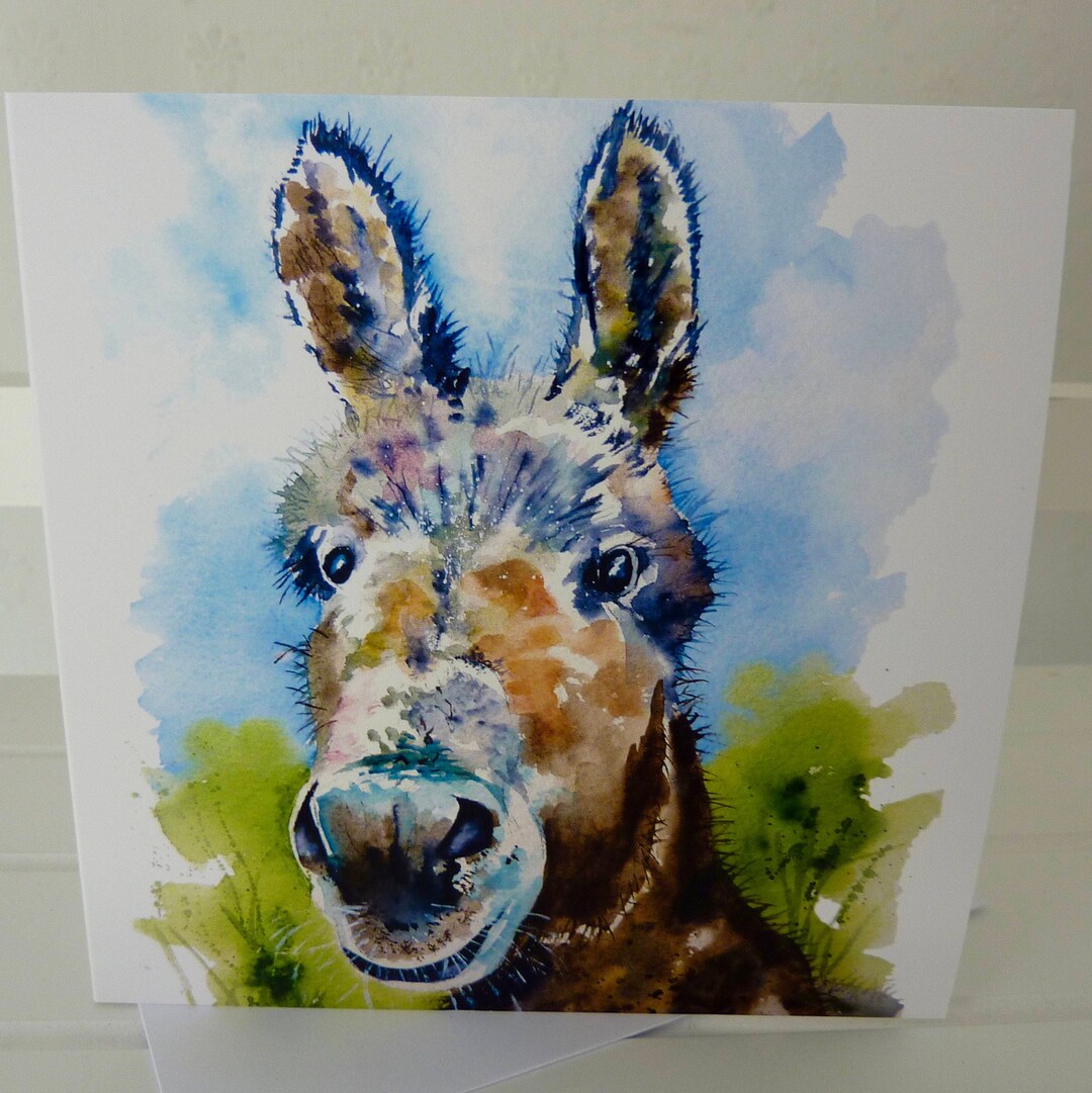 Watercolour Donkey Greetings Card: Blank Art Card - Etsy