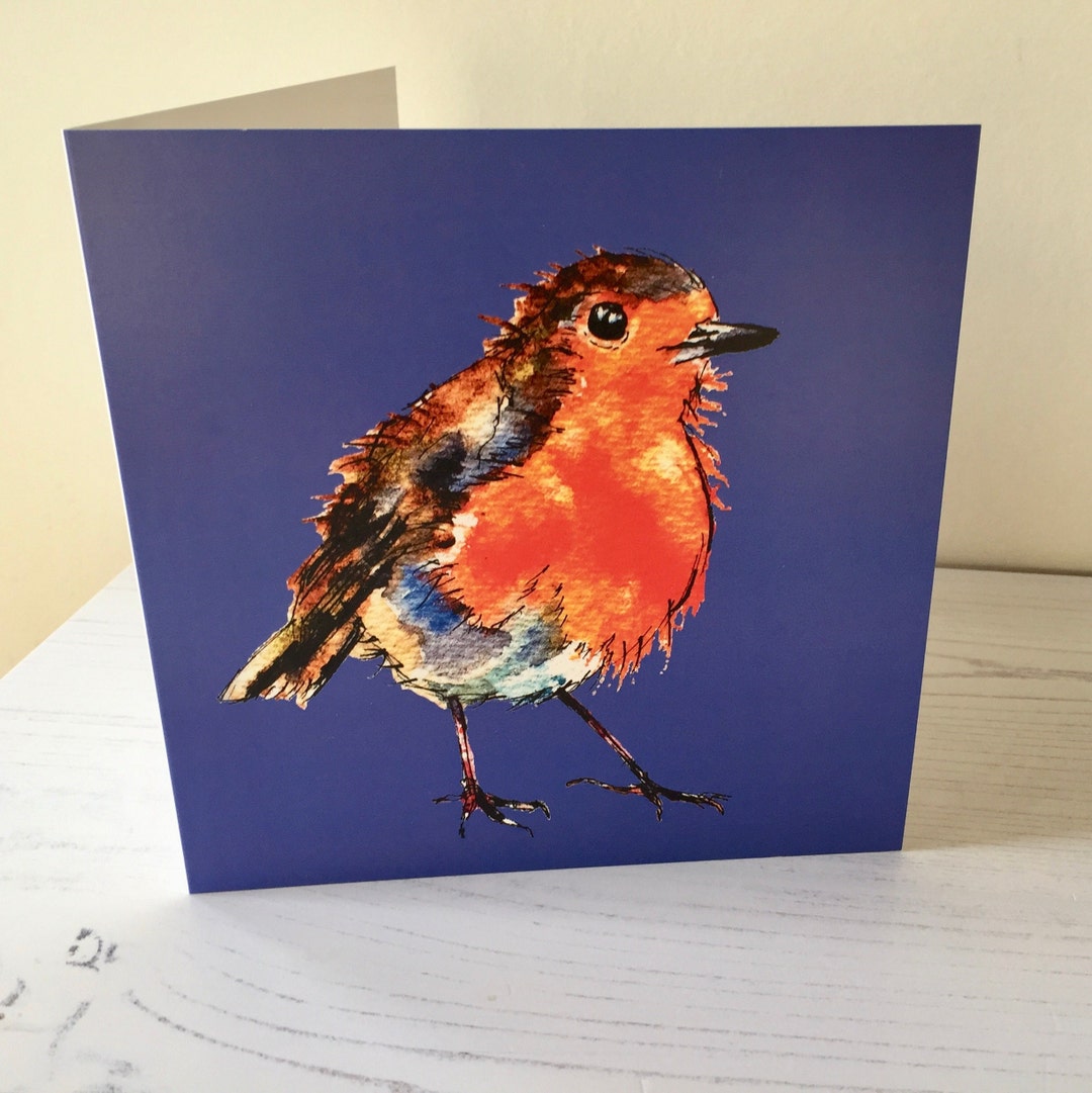 Blue Robin Greetings Card 145 Bird Card watercolour Card Blank Inside ...