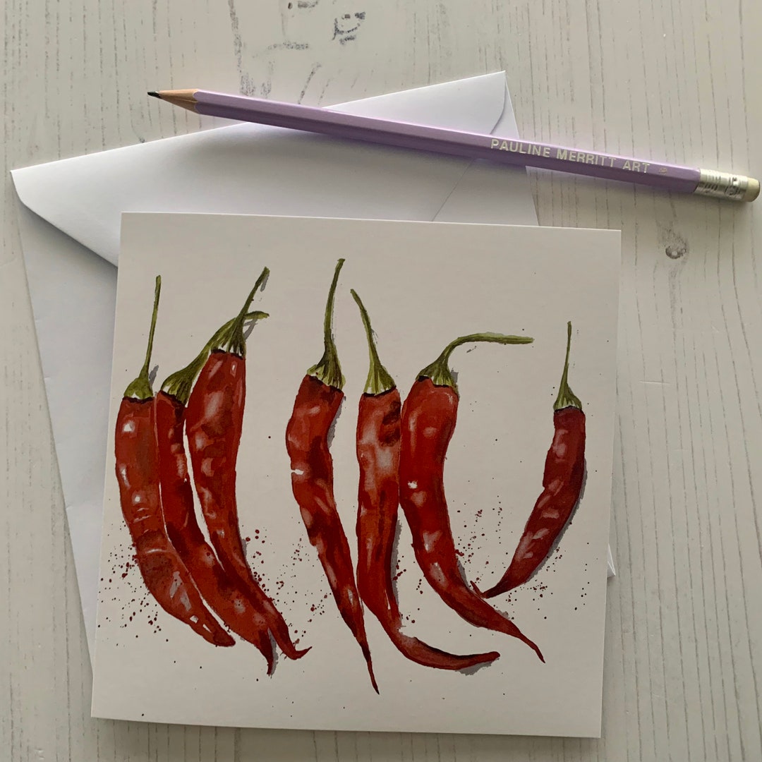 Chilli Pepper Watercolour Art Card 210: Blank Inside - Etsy